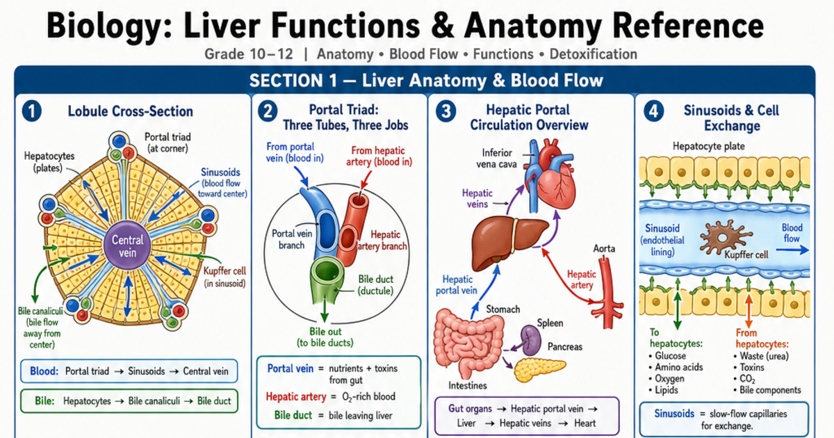 Liver Functions & Anatomy Reference Cheat Sheet | LivePhysics™