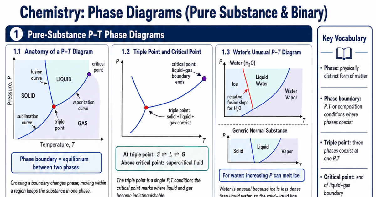 Phase Diagrams (Pure Substance & Binary) Cheat Sheet | LivePhysics™