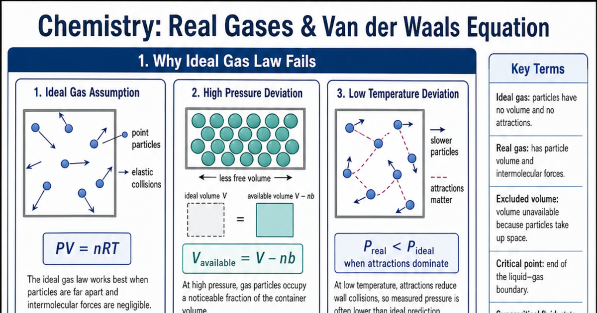 Real Gases & Van der Waals Equation Cheat Sheet | LivePhysics™