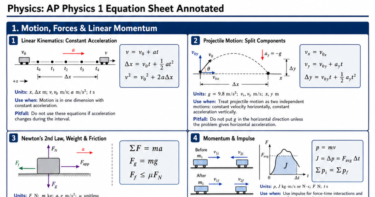 AP Physics 1 Equation Sheet Annotated Cheat Sheet | LivePhysics™