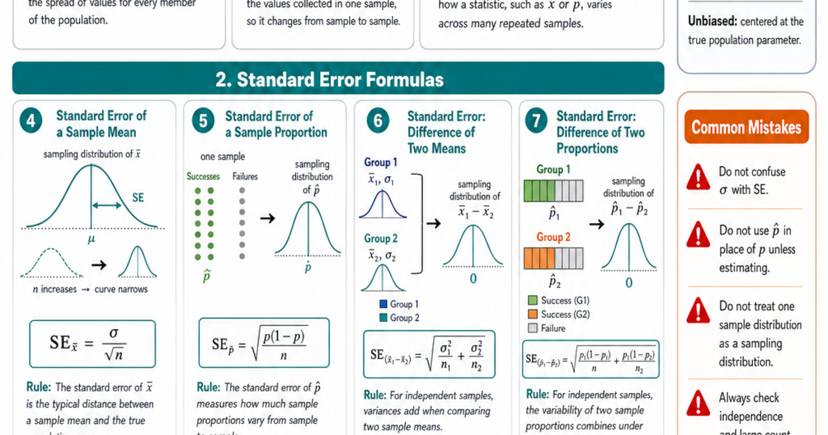 Sampling Distribution & Standard Error Cheat Sheet | LivePhysics™