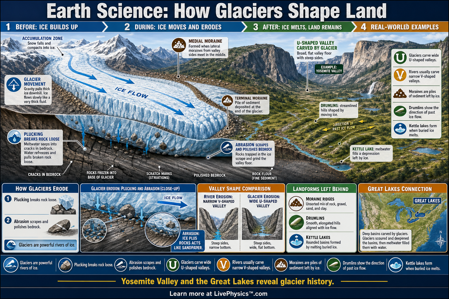 How Glaciers Shape Land Infographic | LivePhysics™